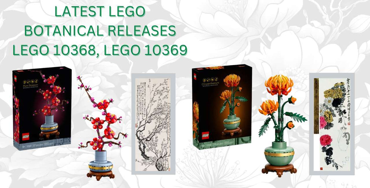 LEGO, botanicals, plum blossom, chrysanthemum, display — iDisplayit.com